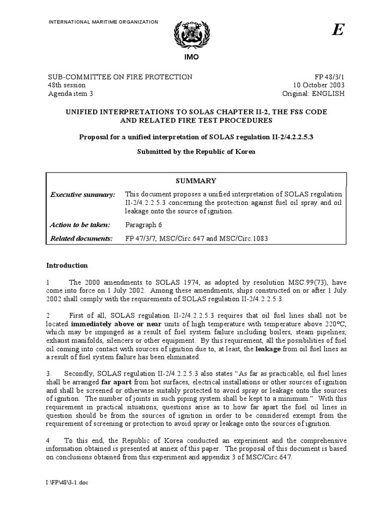 Unified Interpretations of SOLAS II-2 Regulations | PDF | Drop (Liquid ...