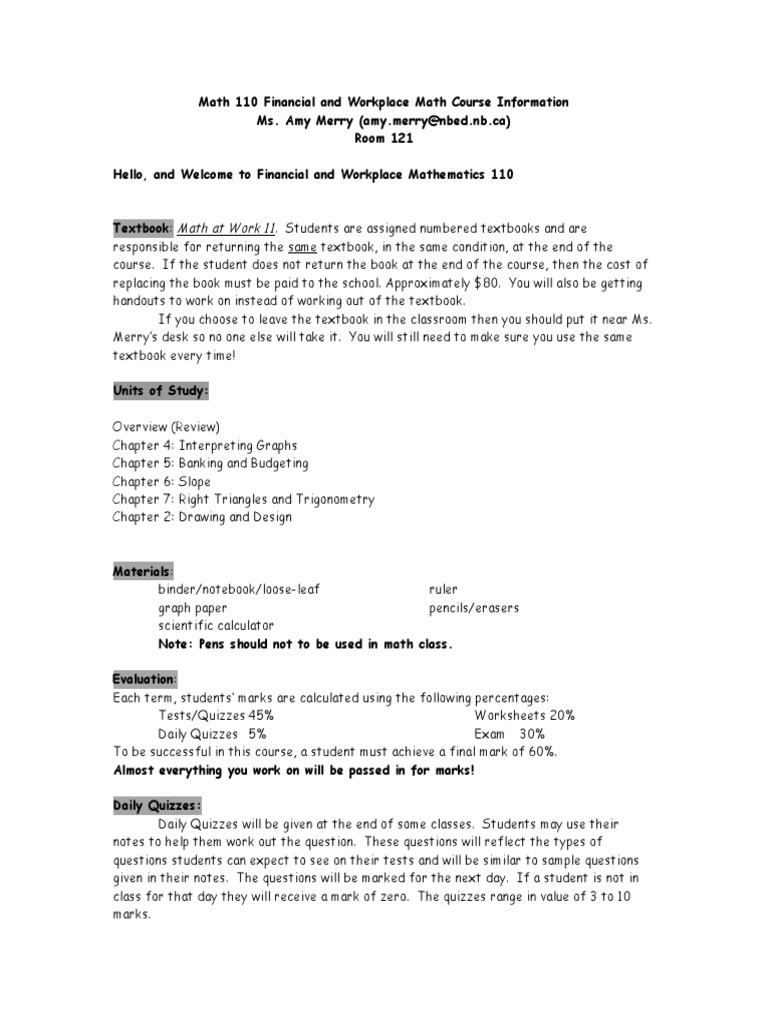Financial and Workplace Math 110 Guide | PDF | Textbook | Test (Assessment)