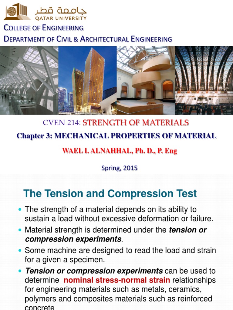 CVEN214 - Lecture 3 Mechanical Properties of Materials - Dr. Wael Alnahhal | PDF | Deformation ...
