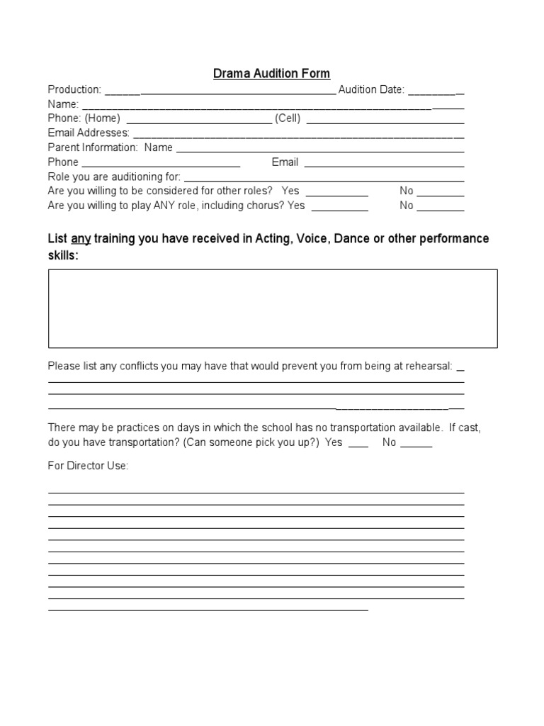 Drama Audition Form | PDF | Language Arts & Discipline