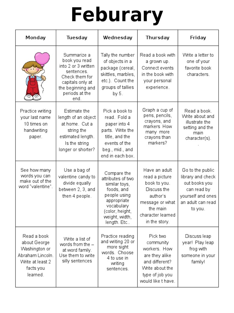 February Learning Activities for Kids | PDF