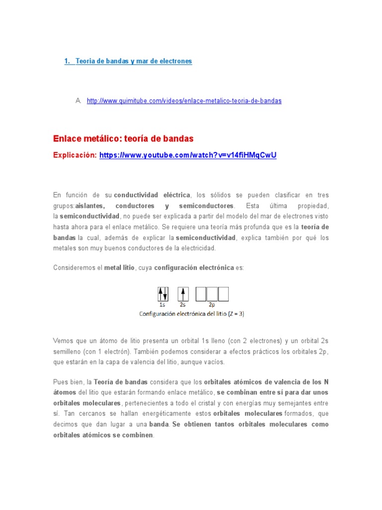 Teoria de Bandas y Mar de Electrones | PDF | Semiconductores | Dopaje ...