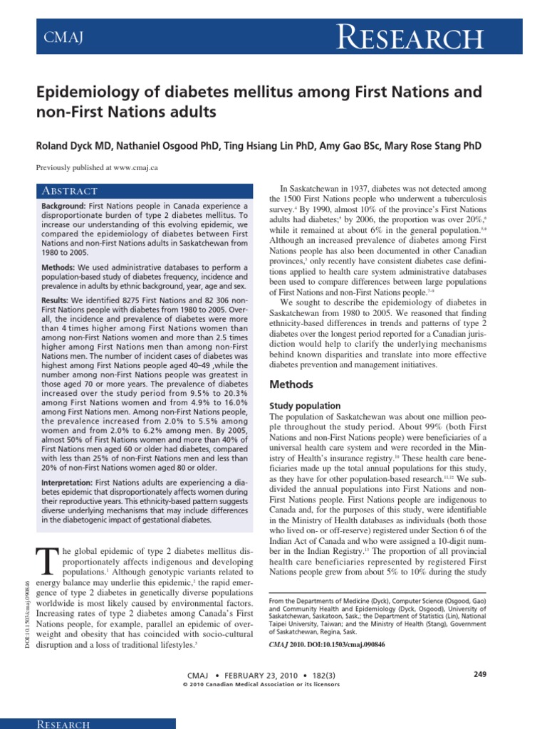 Research: Epidemiology of Diabetes Mellitus Among First Nations and Non ...
