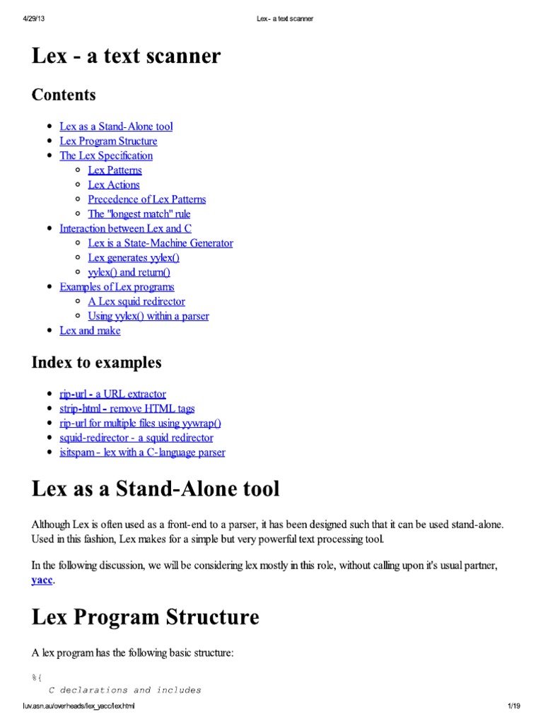 Lex - A Text Scanner | PDF | Unix | Unix Software