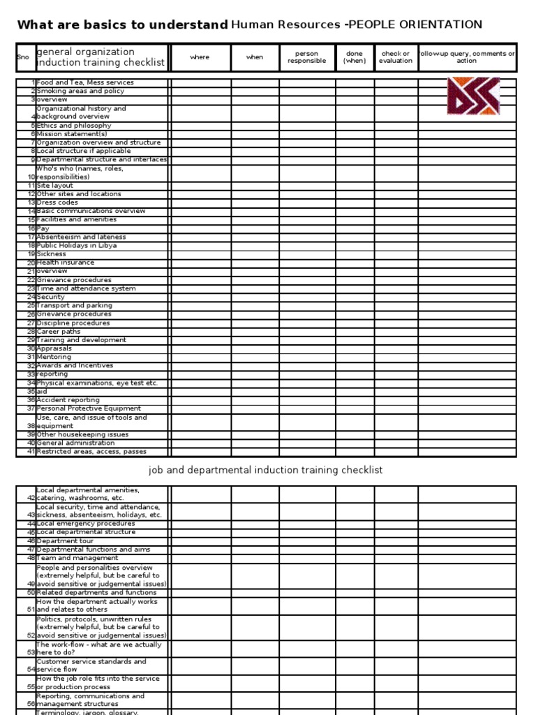 Induction Training Checklist | PDF | Human Resources | Business