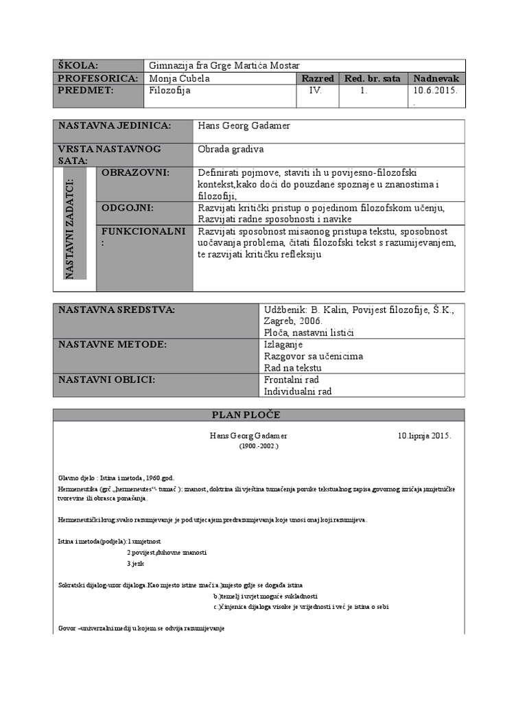 Priprava Za Ogledni Sat Iz Filozofije | PDF