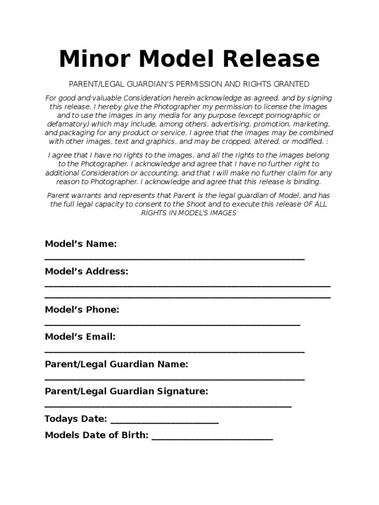 Minor Model Release | PDF