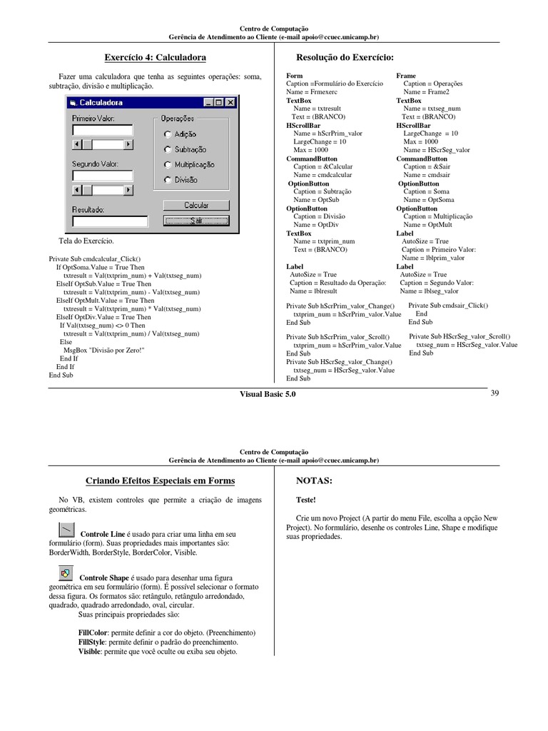 Apostila Visual Basic Exercícios Resolvidos 2 | PDF | Basic | Janela (informática)