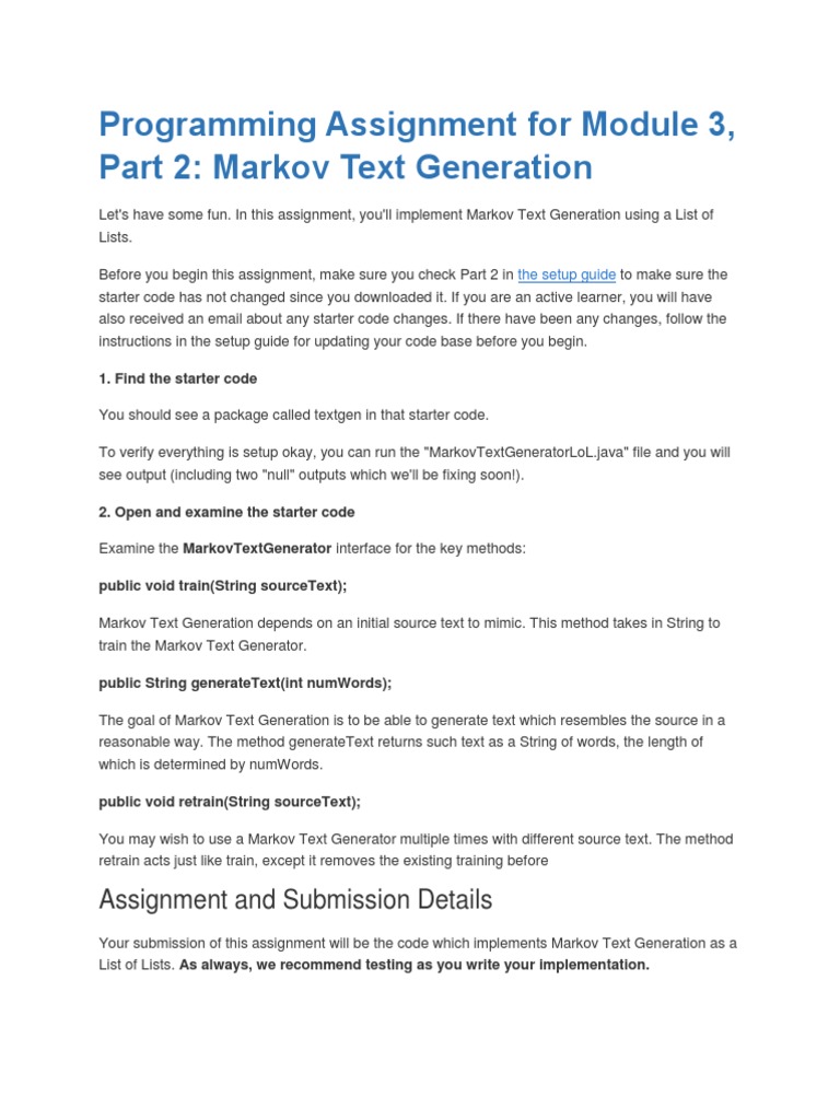 Markov Text Generation Assignment | PDF | String (Computer Science) | Algorithms