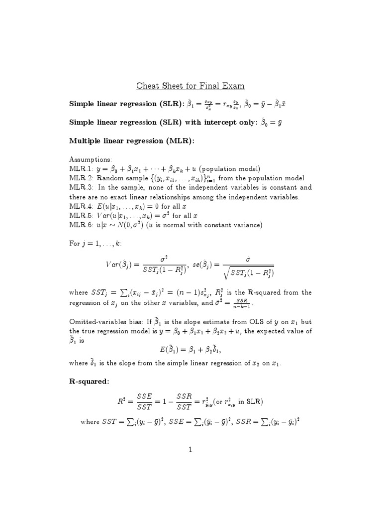 Cheat Sheet Econometrics | PDF | Regression Analysis | Scientific Theories Cheat Sheet Econometrics | PDF | Regression Analysis | Scientific Theories