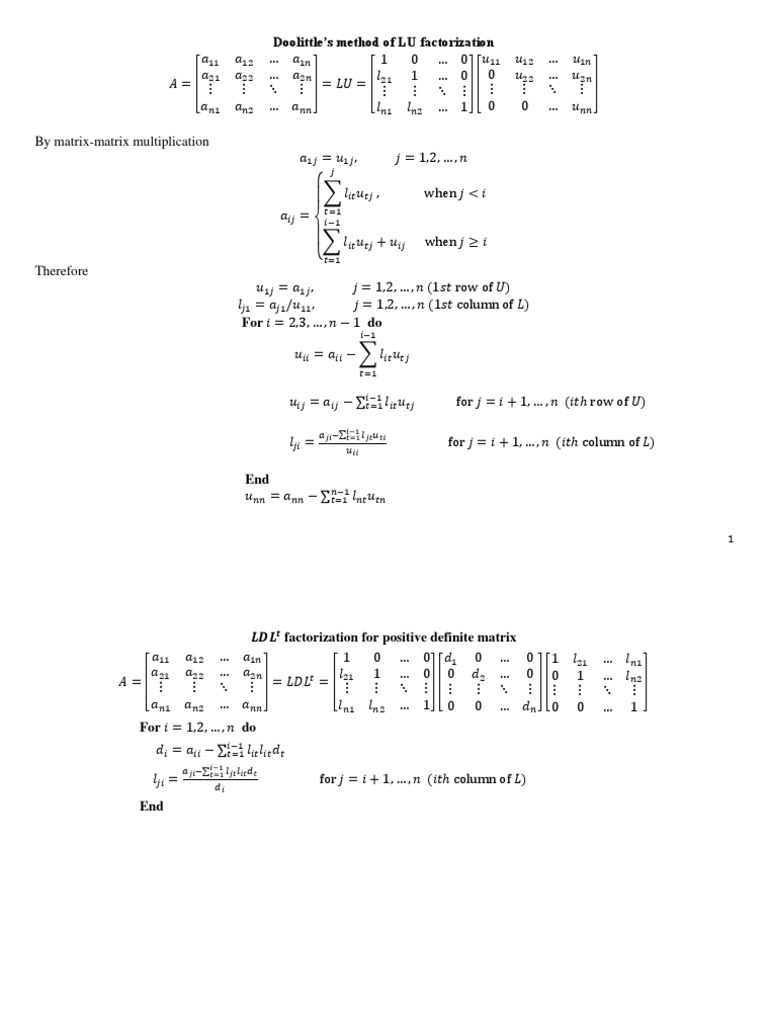 Doolittle's Method of LU Factorization | PDF