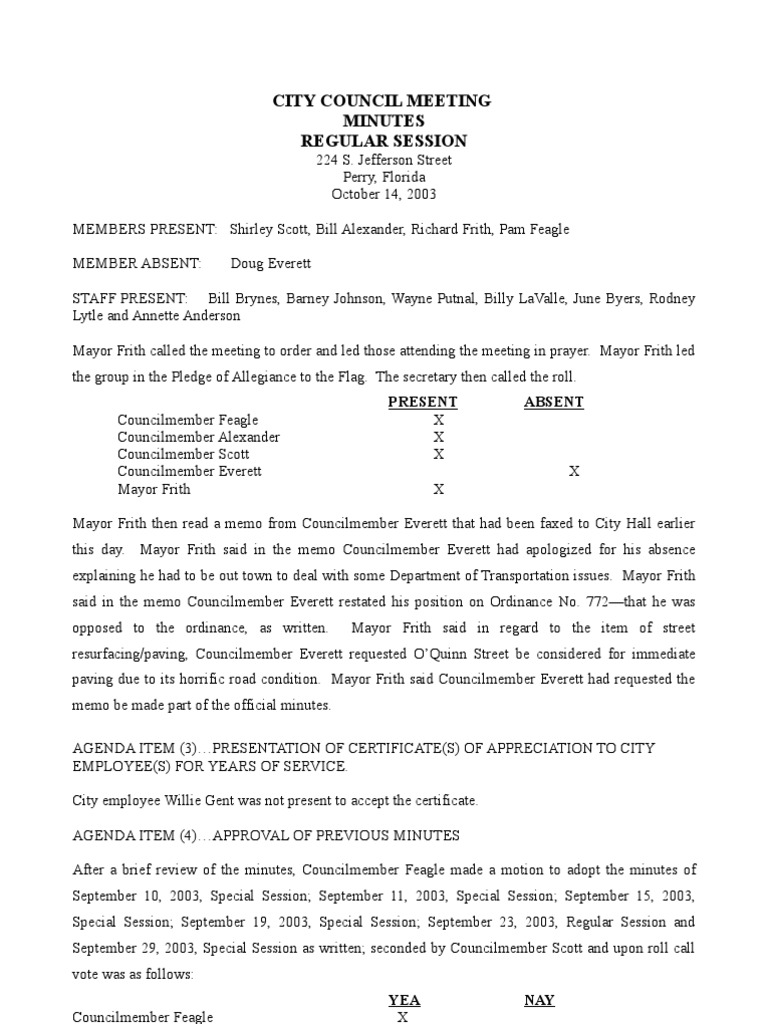 14 Oct 03 Min | PDF | Mayor | Salary