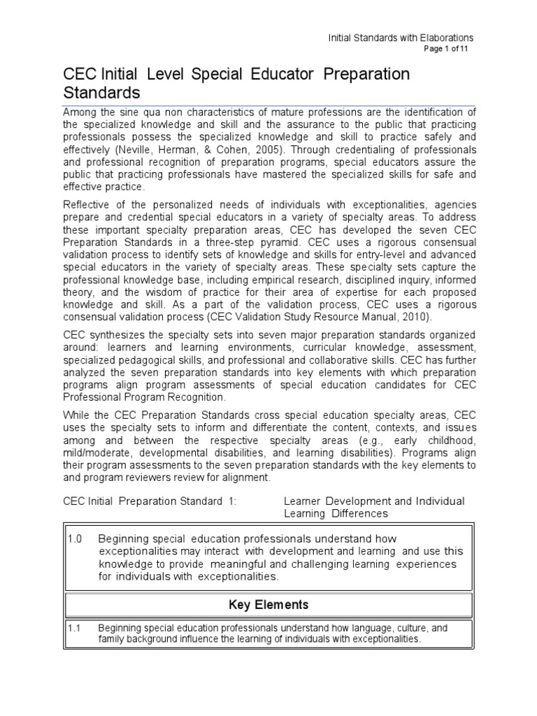 Cec Initial Standards For Special Educators Revised | PDF | Curriculum ...