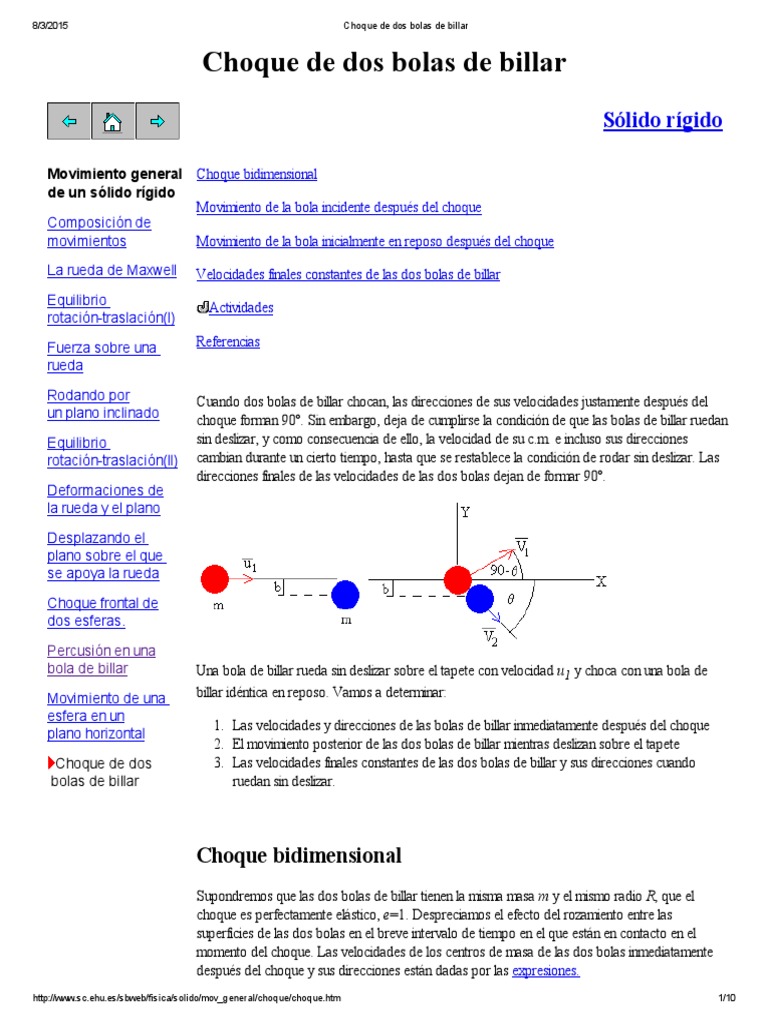 Choque de Dos Bolas de Billar | PDF | Velocidad | Rotación