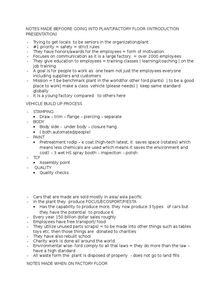 Ford Factory Notes | PDF | Ford Motor Company | Car