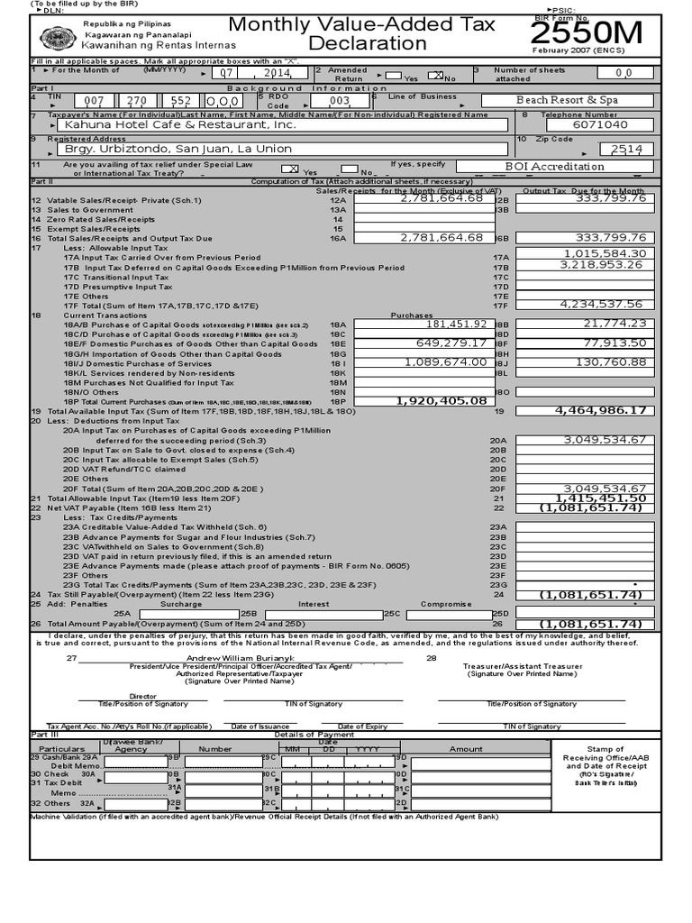 2550 Bir Form | Value Added Tax | Legal Concepts