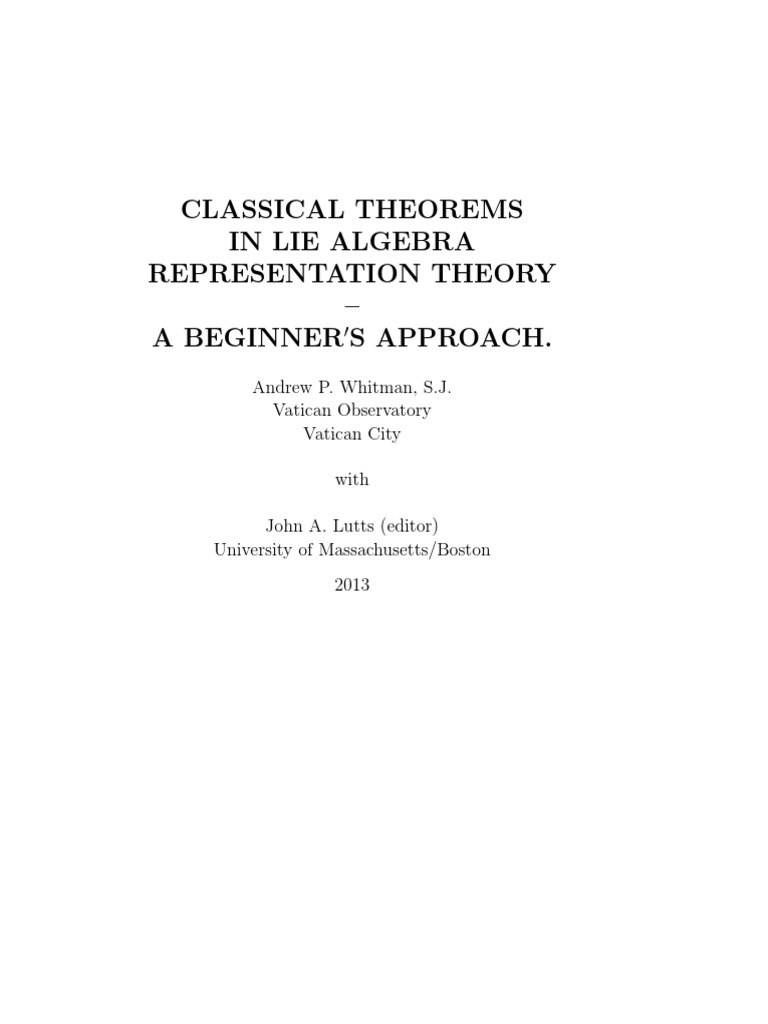Lie Algebra: A Beginner's Approach | PDF | Lie Algebra | Algebraic ...