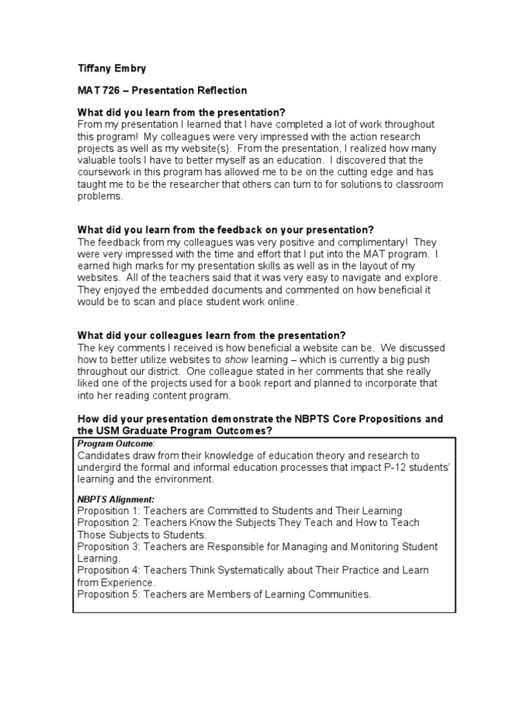 Presentation Reflection | Teachers | Collaboration