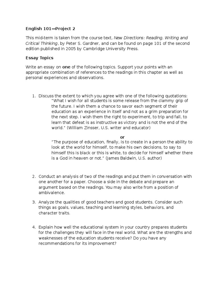 ENglish 101 Paper 2 | PDF | Essays | Pedagogy