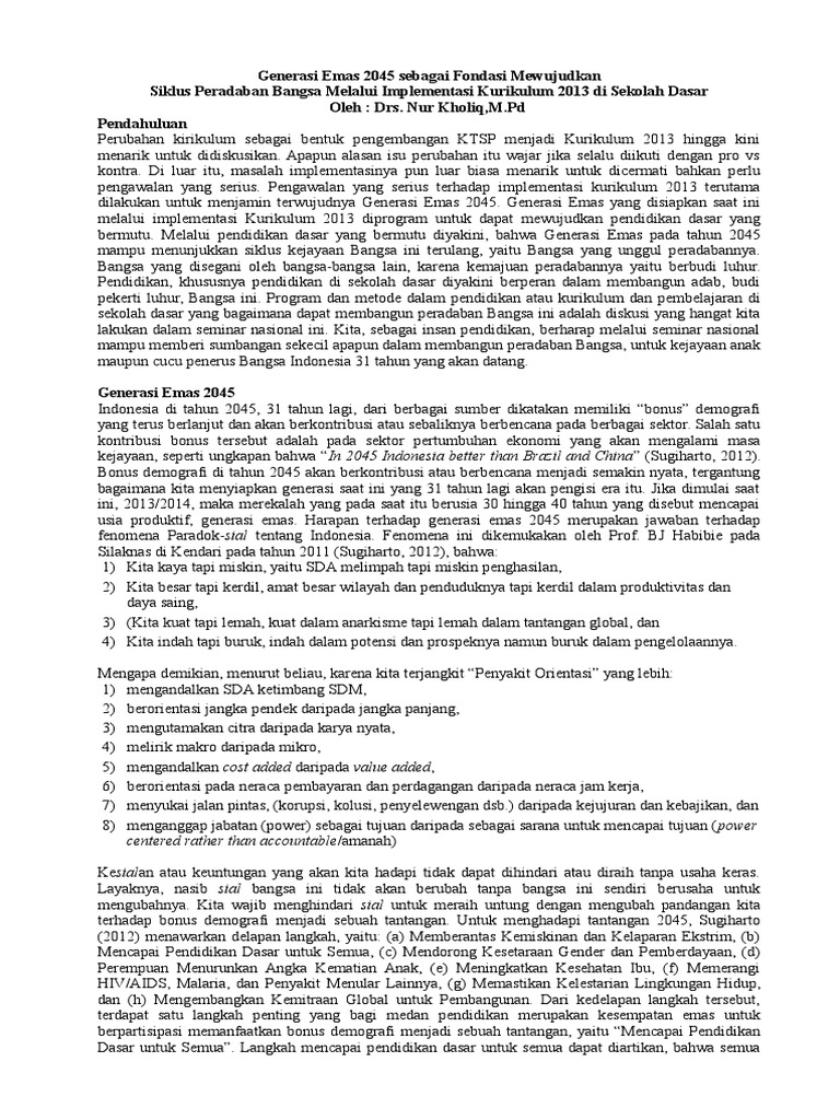 Generasi Emas 2045 Sebagai Fondasi Mewujudkan SIKLUS PERADABAN | PDF ...