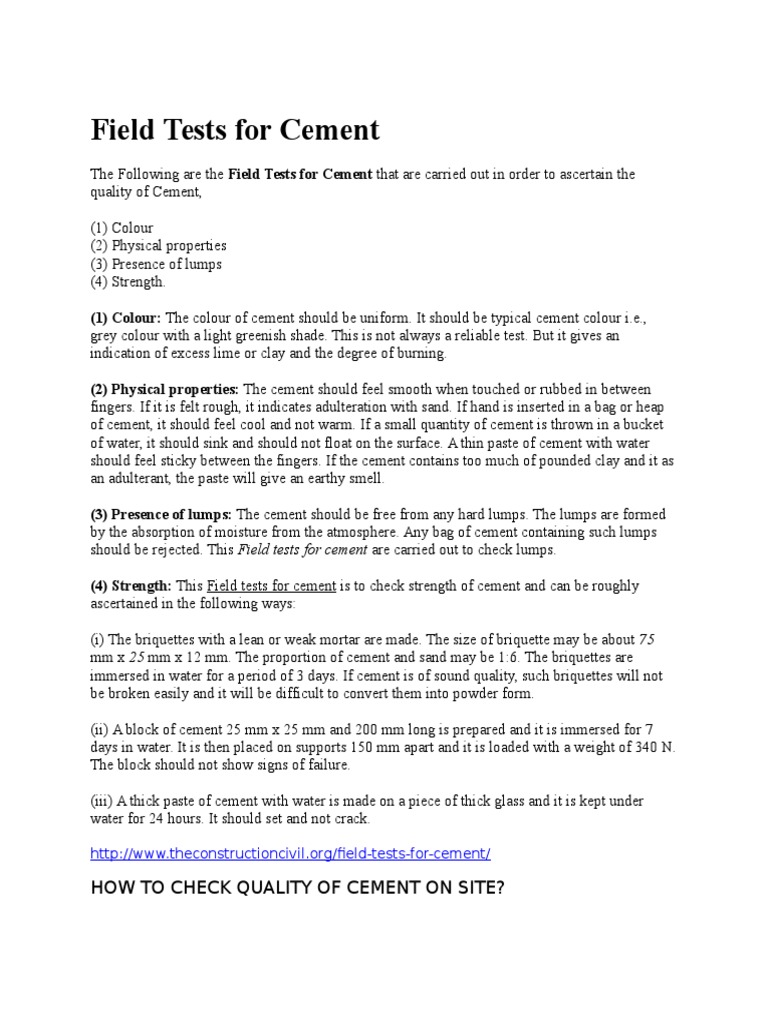 Field Tests For Materials | PDF | Cement | Brick