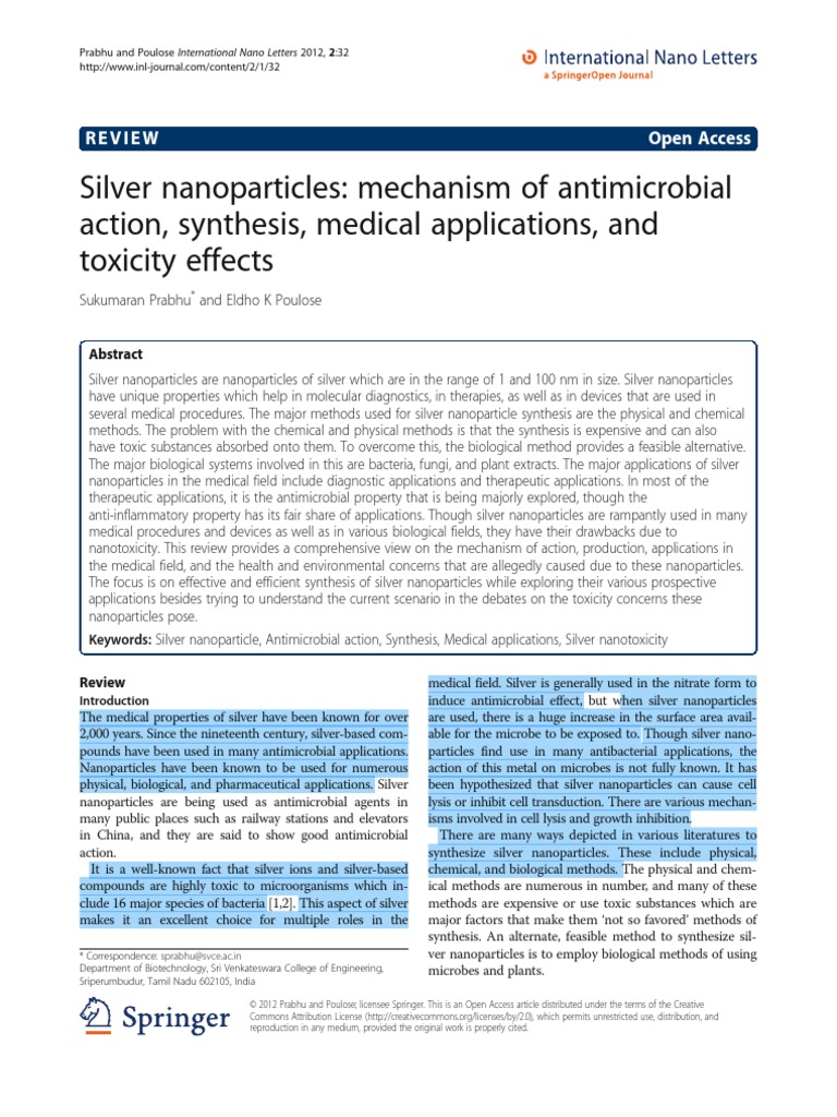 Silver Nanoparticles - Mechanism of Antimicrobial Action, Synthesis ...