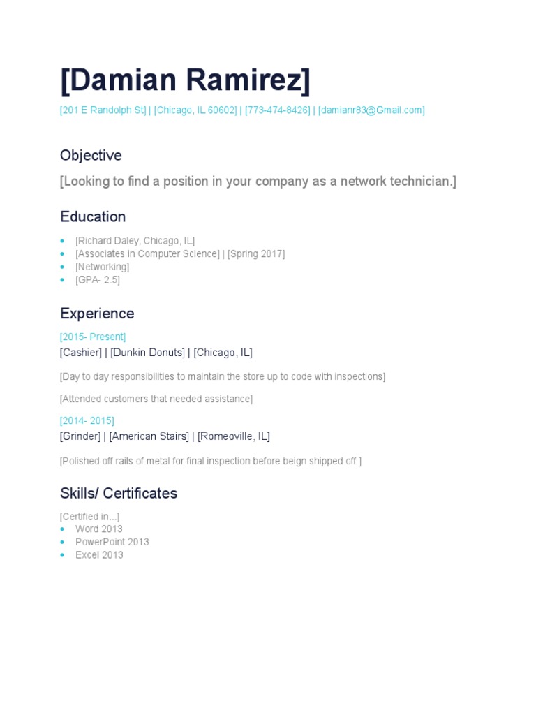 Network Technician Resume - Damian Ramirez | PDF