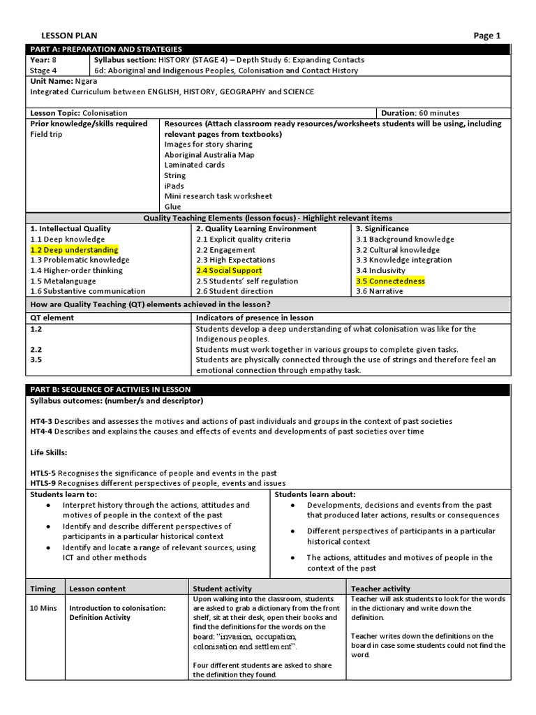 His Lesson Plan Aboriginal | PDF | Indigenous Australians | Teachers