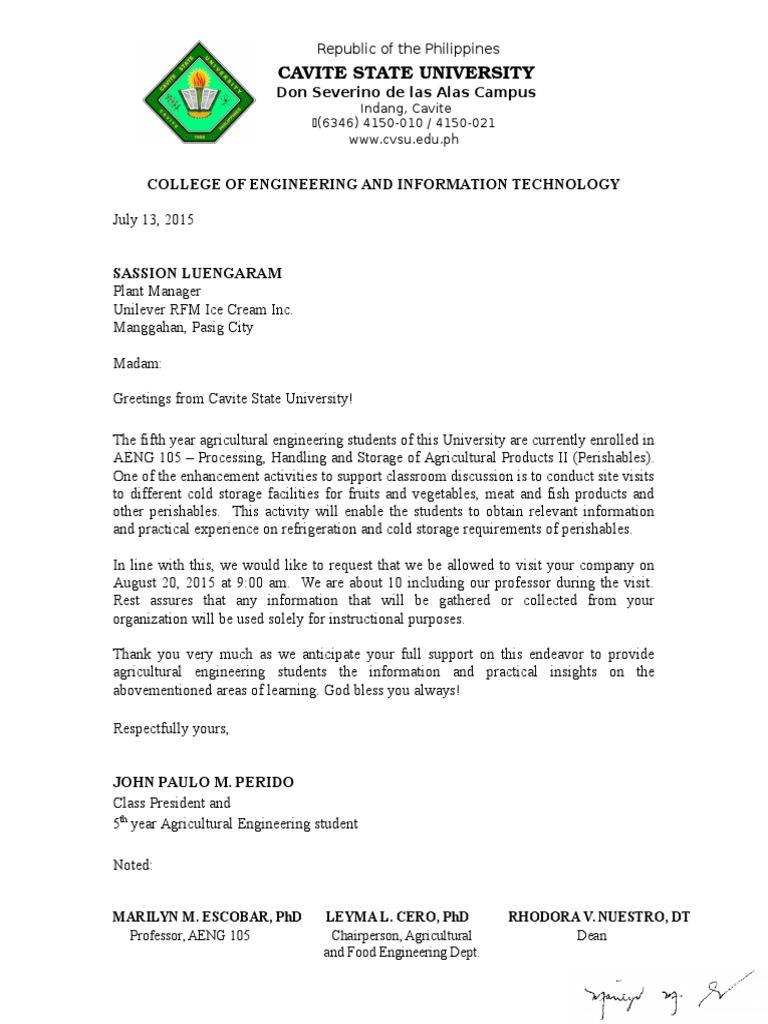 Request Letter For Cold Storage Plant Visit - RFM Ice Plant | PDF ...