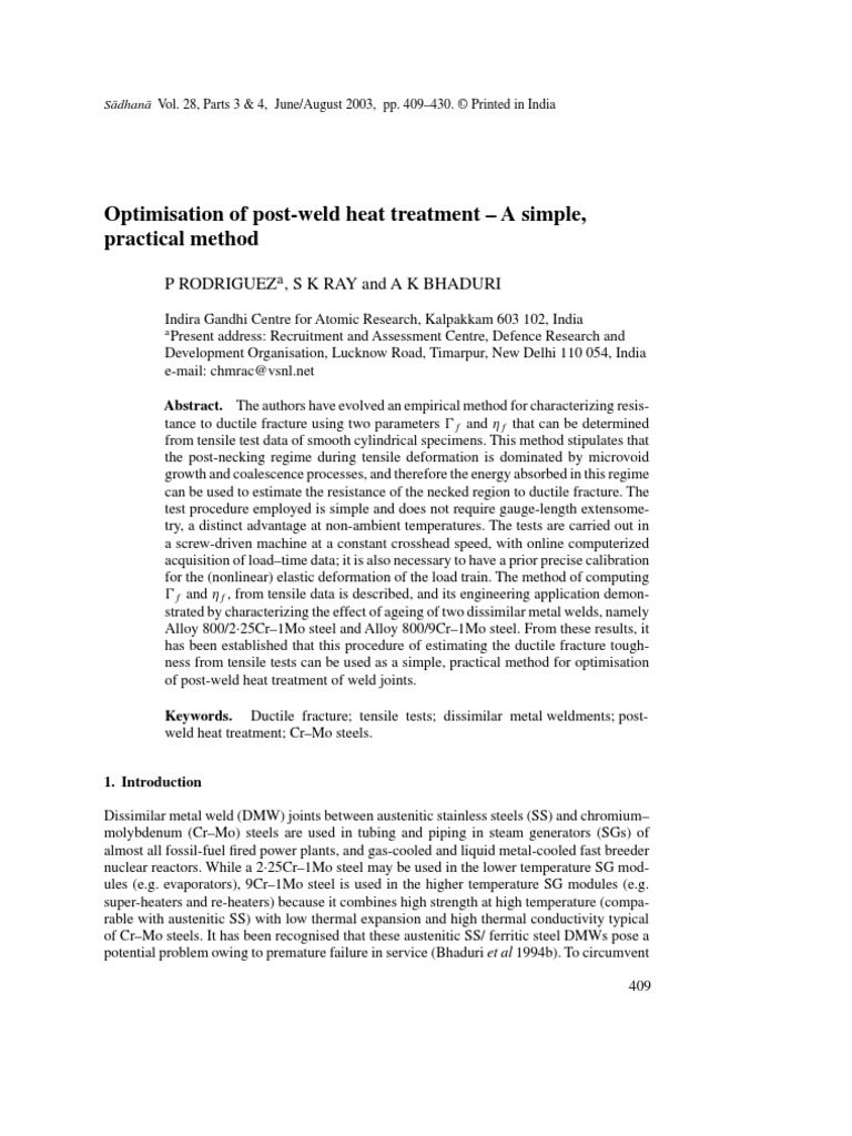 Optimisation of Post-Weld Heat Treatment - A Simple, Practical Method | PDF