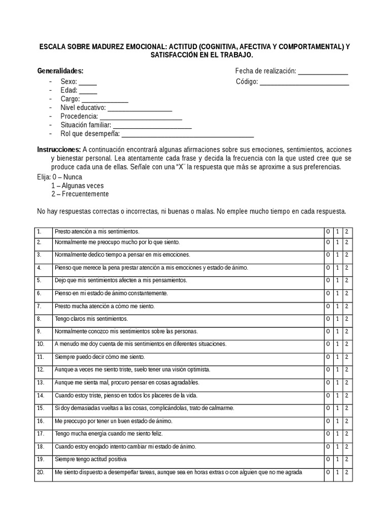 Escala de Actitudes y Satisfaccion Laboral | PDF | Estado de ánimo ...