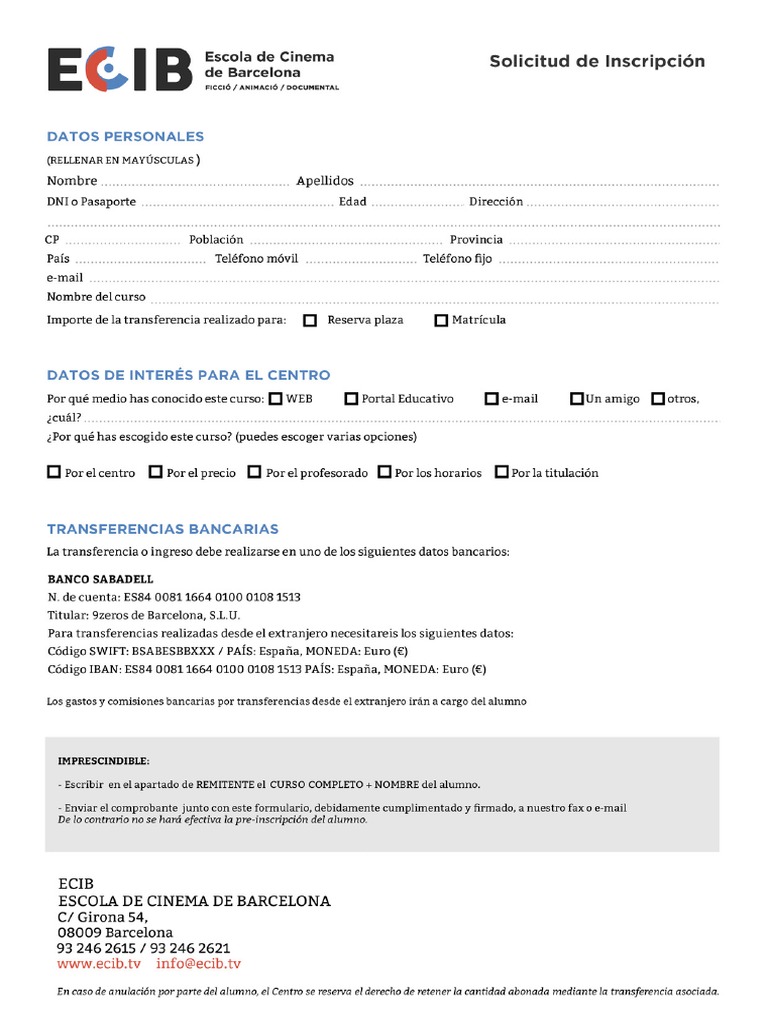 ECIB Solicitud Inscripción | PDF