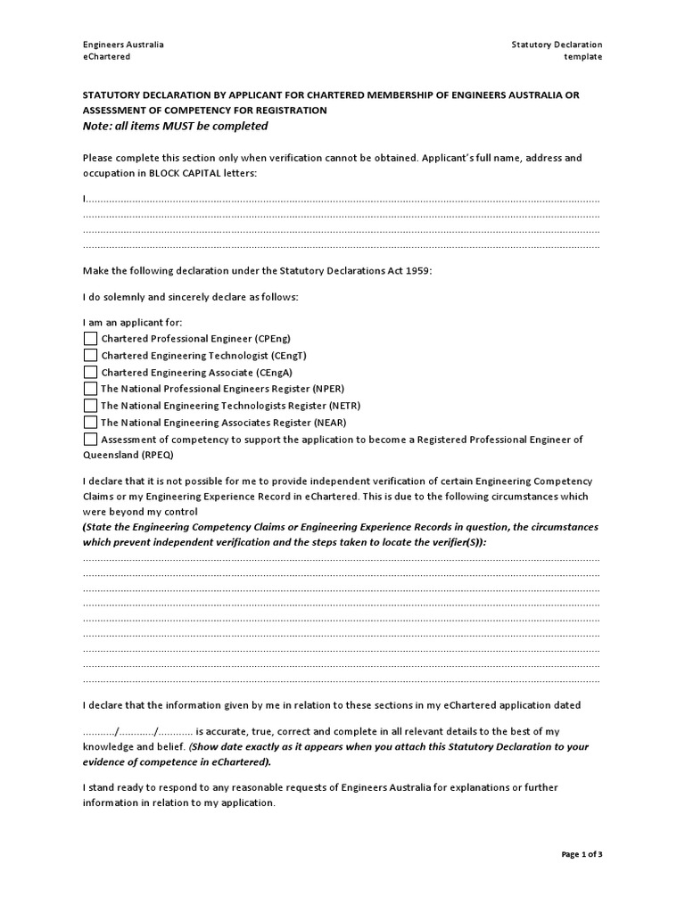 Statutory Declaration Template - Echartered | PDF | Justice Of The ...