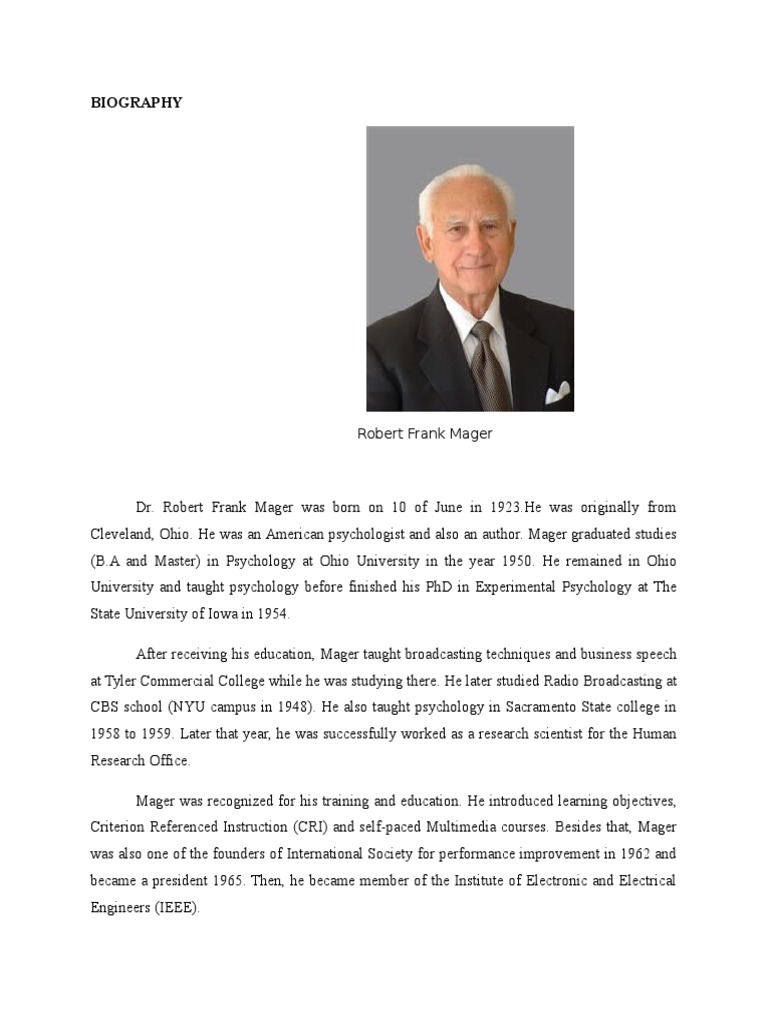 Robert Mager CRI | PDF | Goal | Epistemology