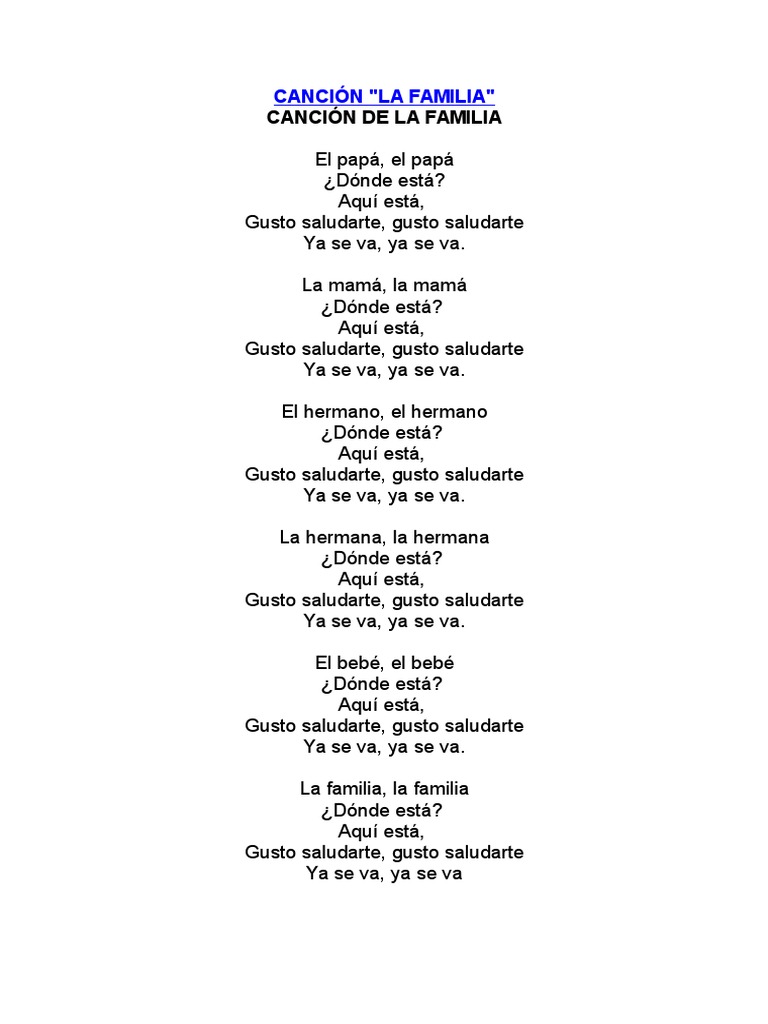 Canción Infantil "La Familia" | PDF