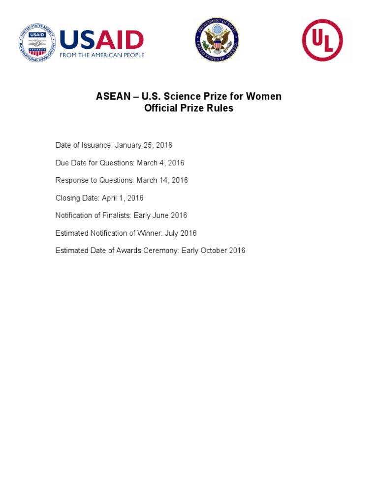Official Prize Rules - ASEANUSSP | PDF | Association Of Southeast Asian ...