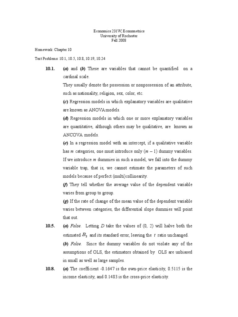 Econ 231 Chapter 10 HW Solutions | PDF | Dummy Variable (Statistics ...