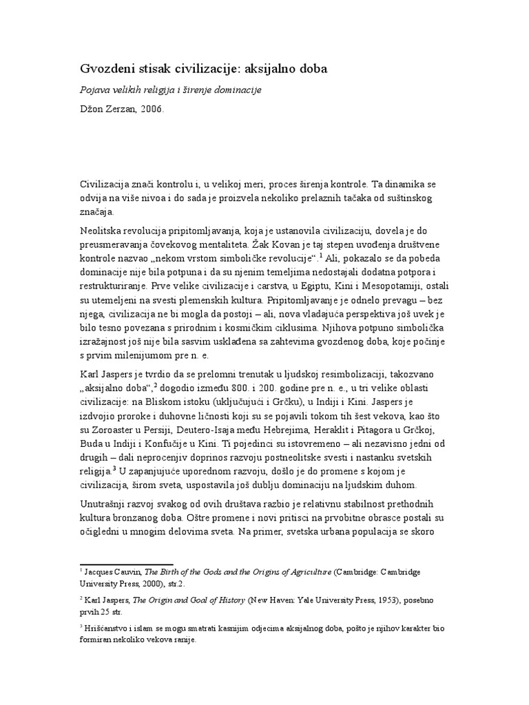Zerzan Gvozdeni Stisak Civilizacije Aksijalno Doba 2006 | PDF