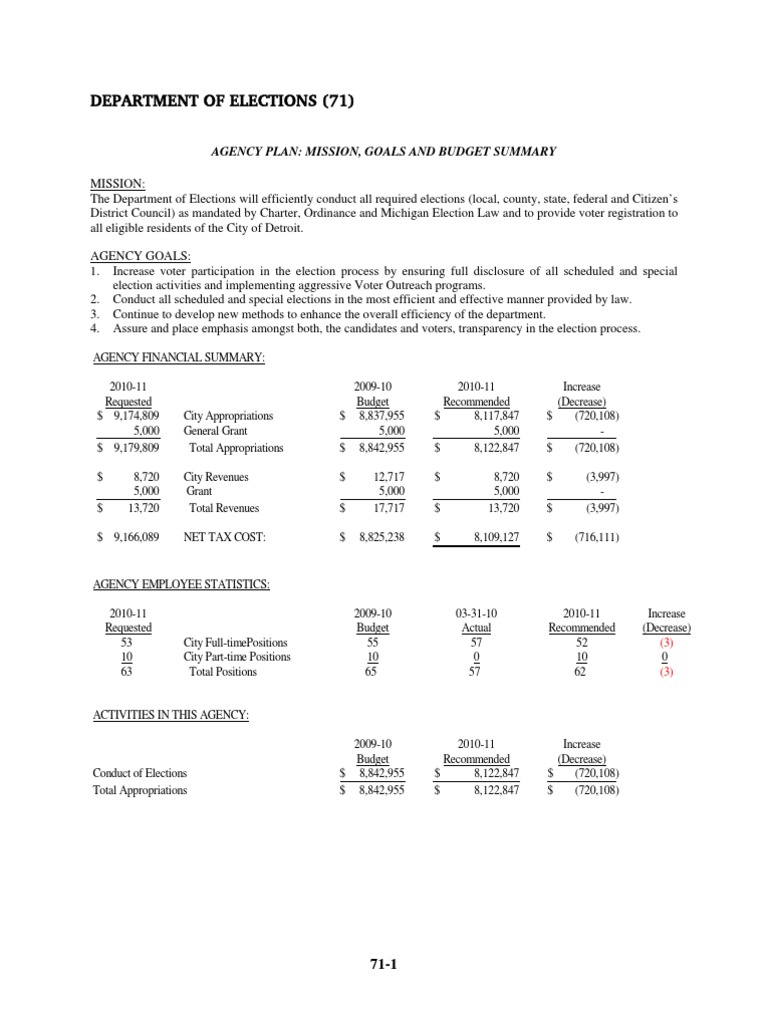 Detroit Elections Agency Plan Overview | PDF | Elections | Voter ...