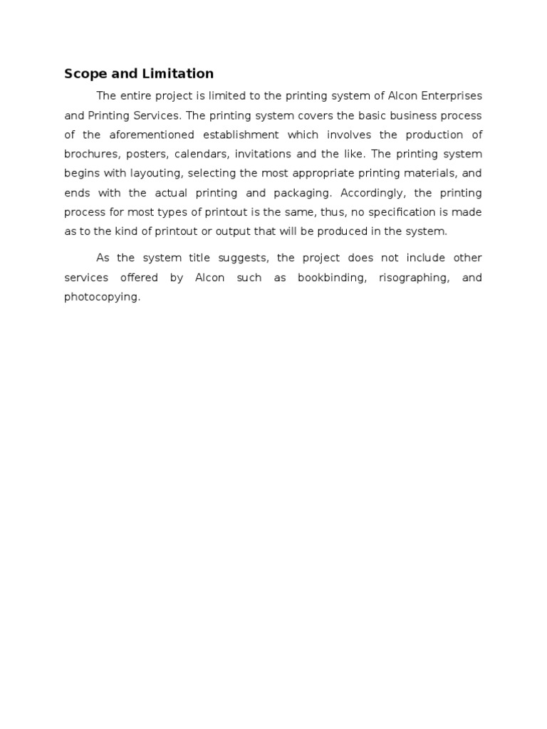 Scope and Limitation - Printing System | PDF