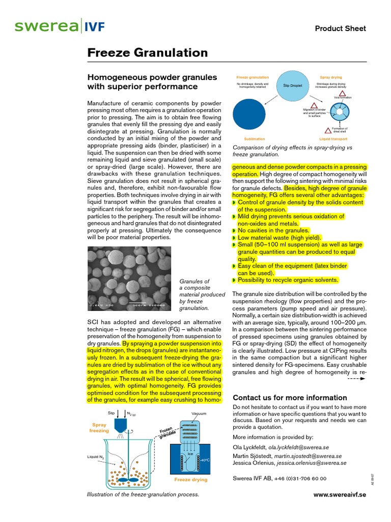 Freeze Granulation | PDF | Sintering | Freeze Drying