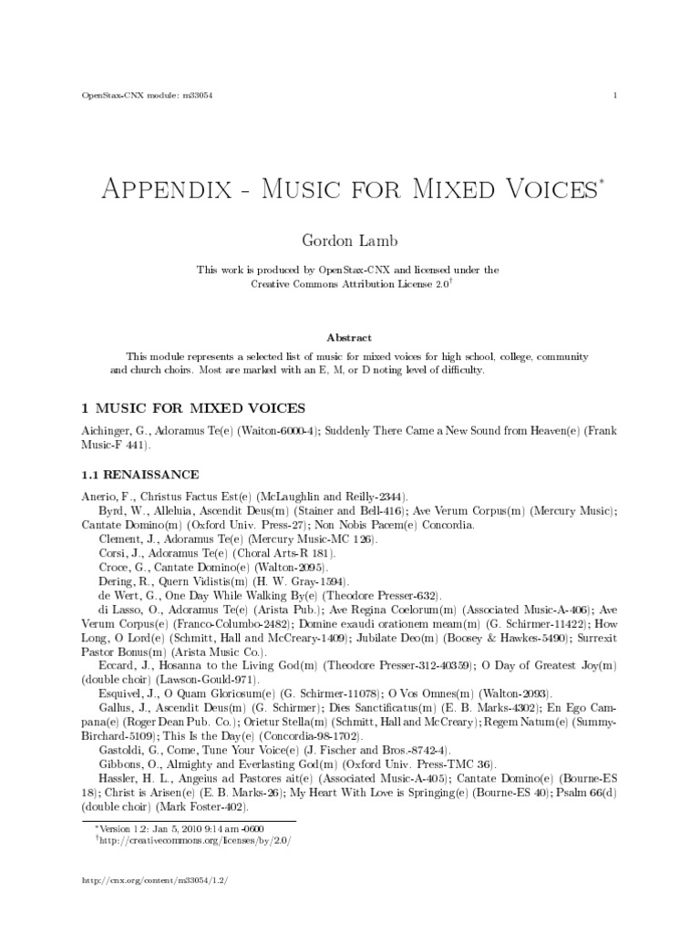 Appendix Music For Mixed Voices 2 | PDF | Art | History