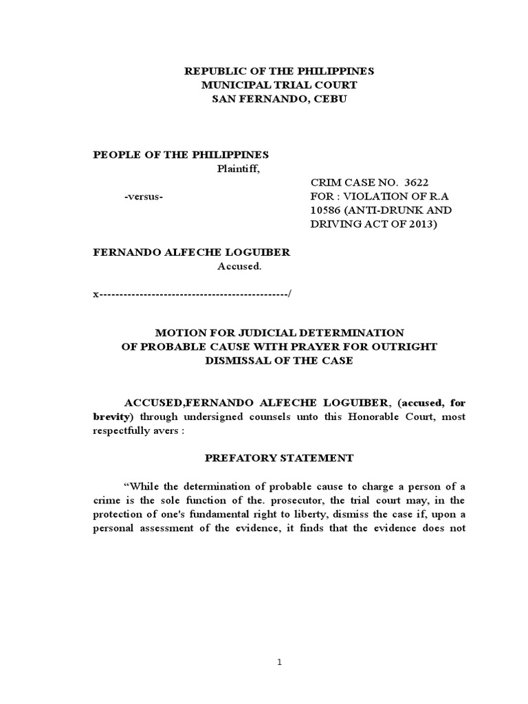 Motion for Judicial Probable Cause Dismissal | PDF | Arrest Warrant ...