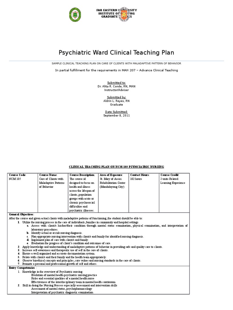 Clinical Teaching Psychiatric Nursing | PDF | Psychiatric And Mental ...
