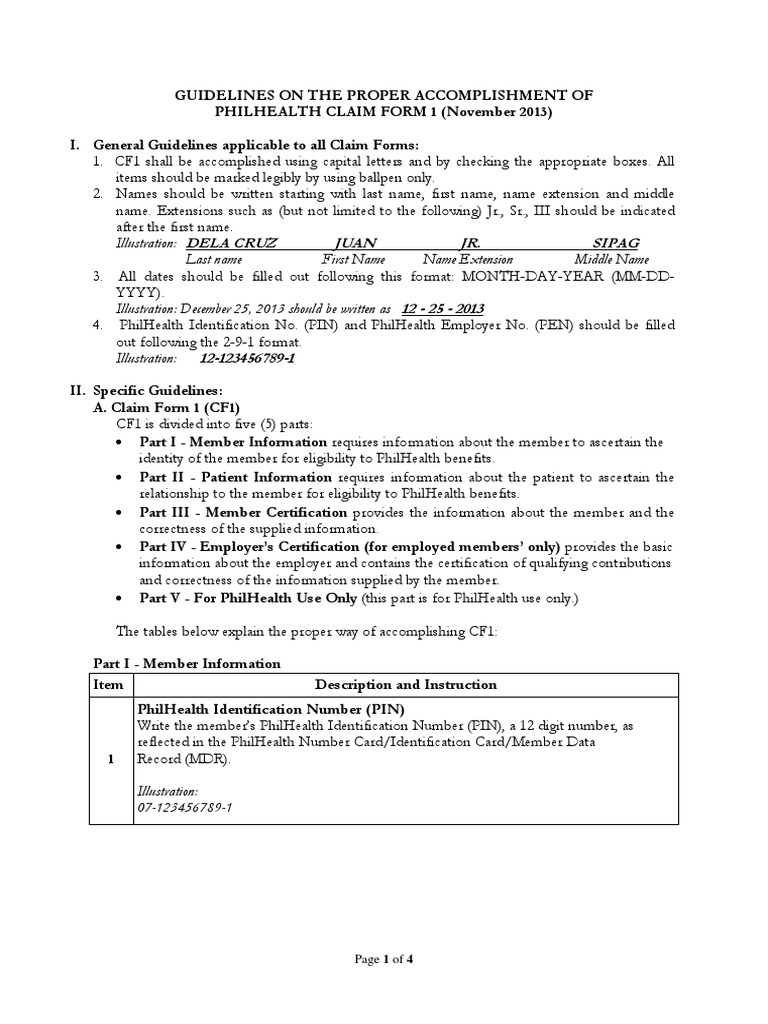 Guidelines for PhilHealth CF1 Completion | PDF | Address (Geography ...
