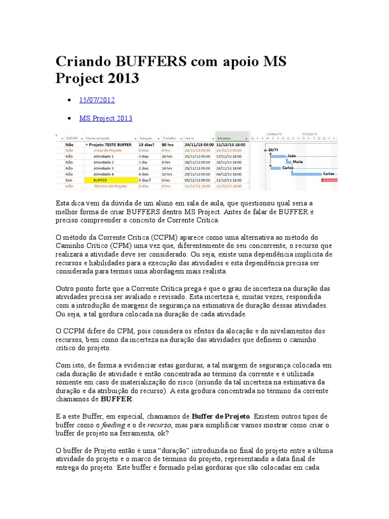Criando BUFFERS Com Apoio MS Project 2013 | PDF | Janela (informática ...