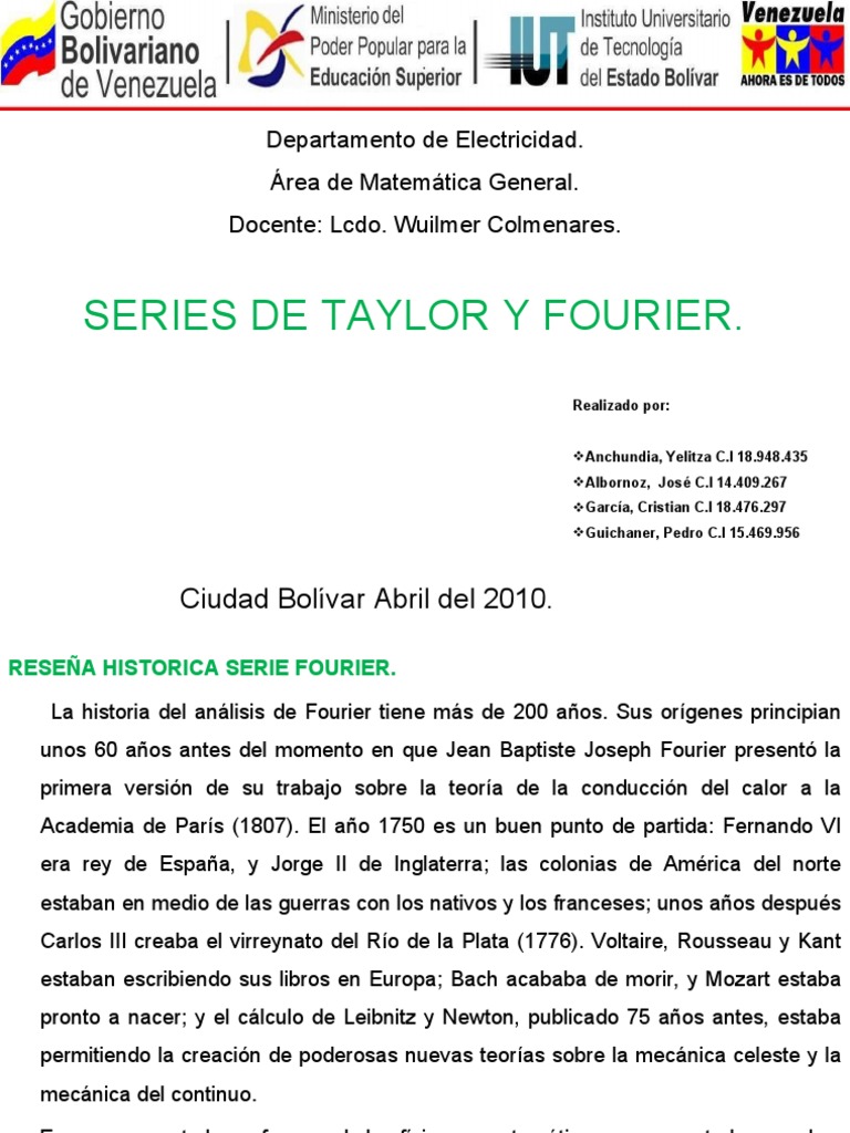 Series de Taylor y Fourier | PDF | Transformada de Fourier | Matemáticas