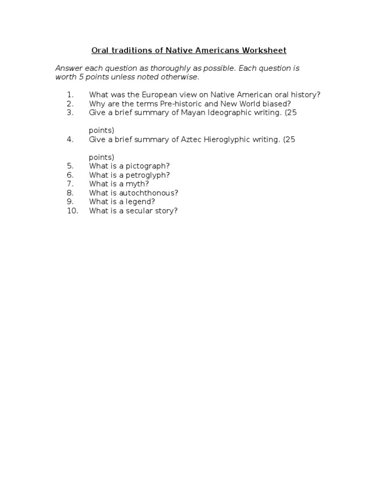 Oral Traditions of Native Americans Worksheet | PDF | Symbols | Human ...