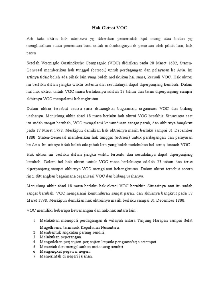Hak Istimewa VOC | PDF