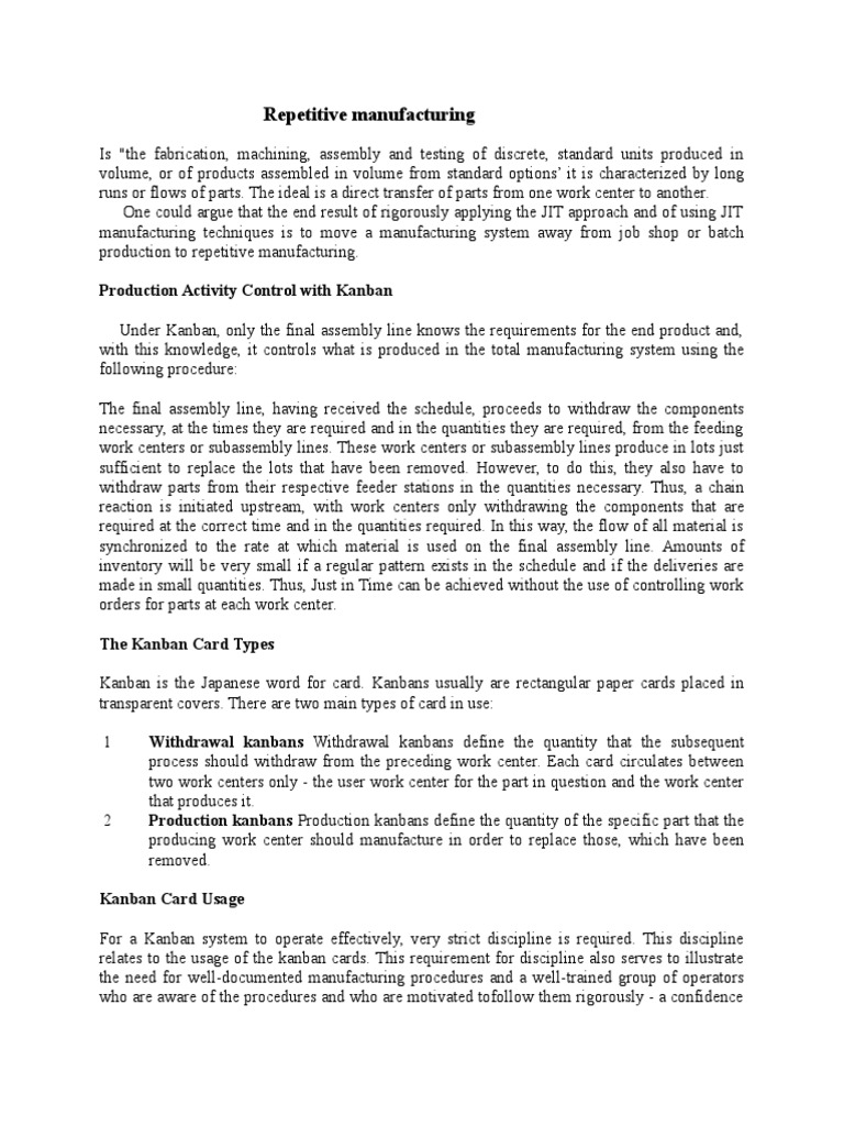 Repetitive Manufacturing | PDF | Operations Management | Inventory